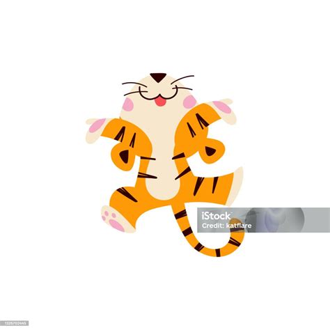 귀여운 작은 호랑이 캐릭터는 흰색 배경에 고립 된 찾고 미소 점프를 찾고 있습니다 호랑이에 대한 스톡 벡터 아트 및 기타 이미지 호랑이 드로잉 점프 Istock