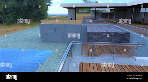 Newly Built House With A Swimming Pool With Steps Going Into The Depths
