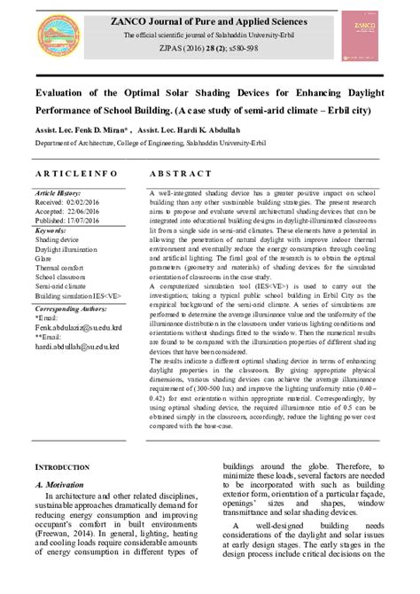 Pdf Evaluation Of The Optimal Solar Shading Devices For Enhancing