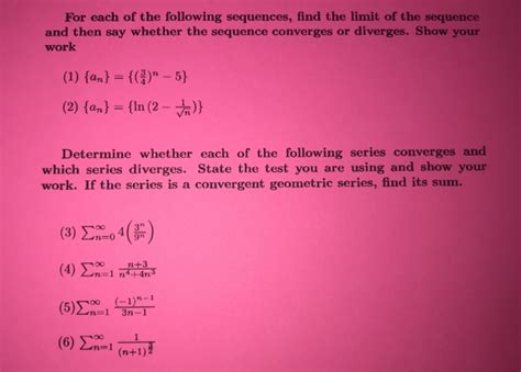 solved for each of the following sequences find the limit