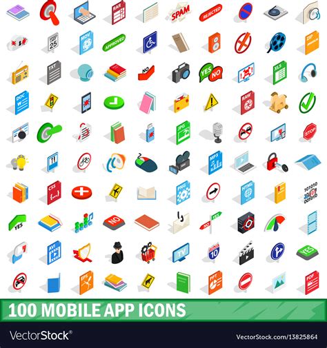 100 Mobile App Icons Set Isometric 3d Style Vector Image