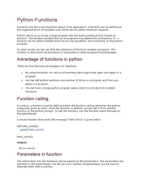 Advantage Of Functions In Python Pdf Parameter Computer