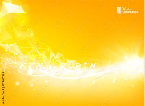 Abstract Particles Over Orange Background With Shining Sparks Wireframe Mesh Polygonal Element