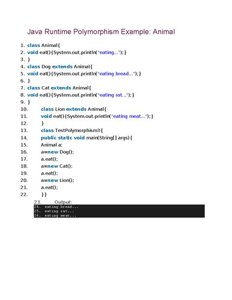 New Microsoft Word Document Java Runtime Polymorphism Example Animal