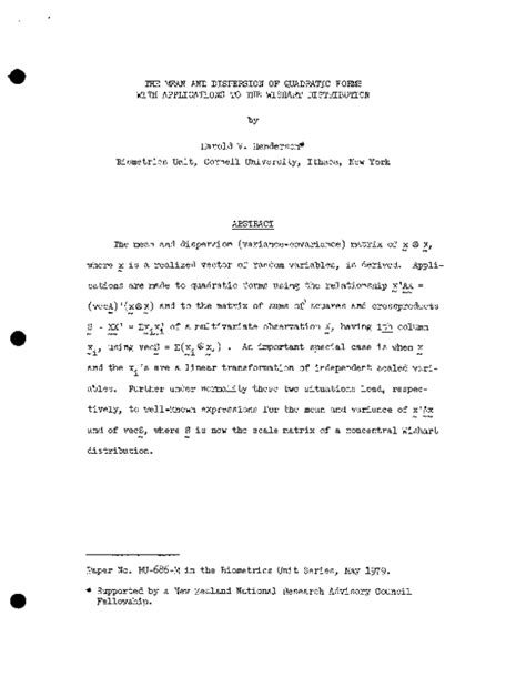 pdf the mean and dispersion of quadratic forms with applications to