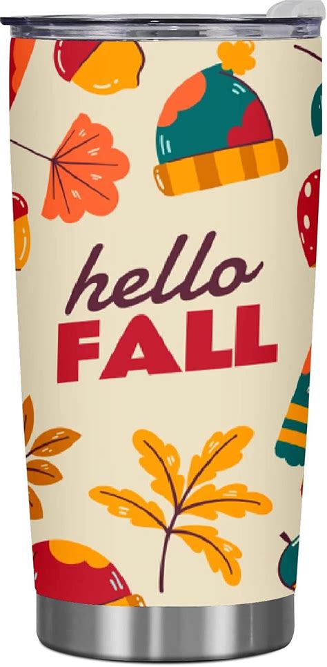 20oz Insulated Travel Coffee Mug Hello Fall Autumn Maple Leaf Stainless