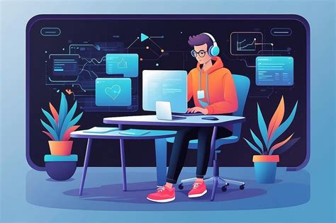 Premium Photo Coding Enthusiast Virtual Hackathon Adventure Flat