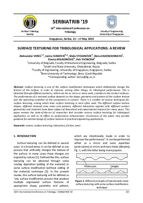 Pdf Surface Texturing For Tribological Applications A Review