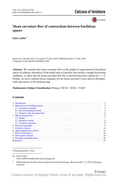 Mean Curvature Flow Of Contractions Between Euclidean Spaces Request Pdf