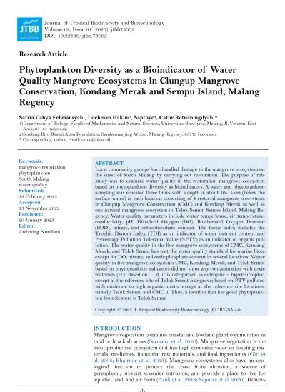Phytoplankton Diversity As A Bioindicator Of Water Quality Mangrove