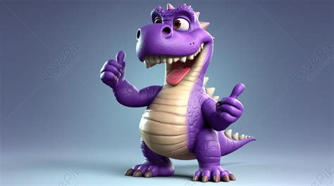 자랑스럽게 엄지손가락 제스처를 표시하는 재미있는 3d 보라색 공룡 만화 배경 위로 배경 공룡 배경 이미지 Hd 만화 위로 공룡 배경 사진 무료 다운로드 Lovepik