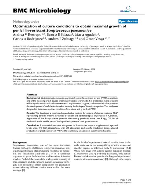 Pdf Optimization Of Culture Conditions To Obtain Maximal Growth Of