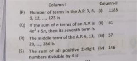 Column 1column Iip Number Of Terms In The Ap 3 6i 1188 912