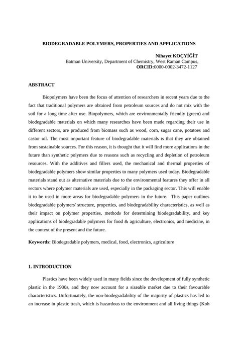 Pdf Biodegradable Polymers Properties And Applications