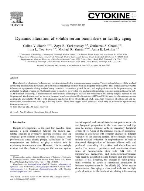 Pdf Dynamic Alteration Of Soluble Serum Biomarkers In Healthy Aging