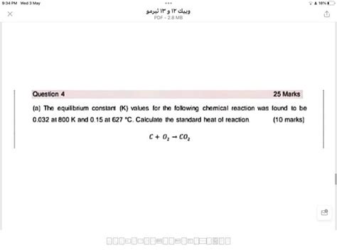 Solved A The Equilibrium Constant K Values For The Chegg