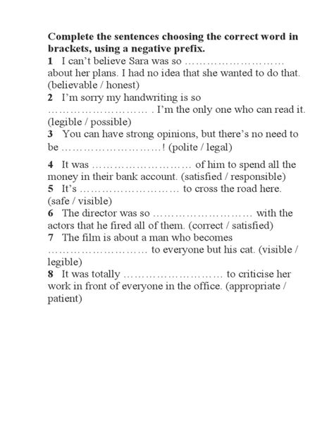 Complete The Sentences Choosing The Correct Word In Brackets Pdf Linguistic Typology Syntax