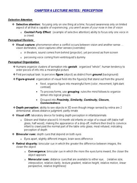 Chapter 6 Lecture Notes Perception Selective Attention Pdf