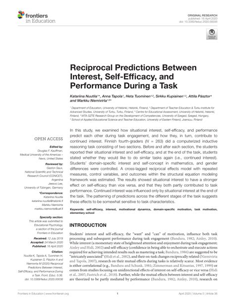 Pdf Reciprocal Predictions Between Interest Self Efficacy And