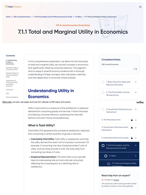 Tutorchase Com Notes Cie A Level Economics 7 1 1 Total And Marginal Utility In