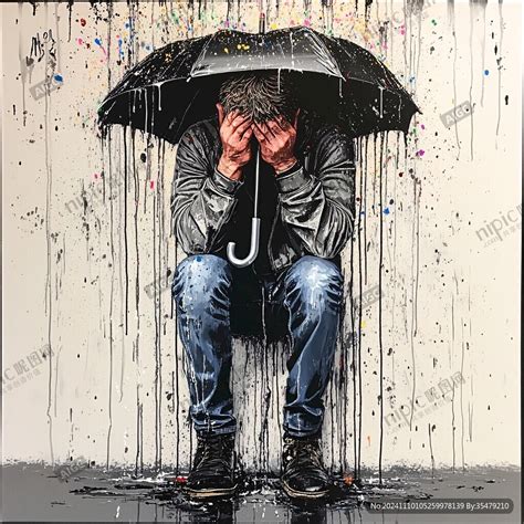 Ai创作图风雨中的人 视冲击力广告装饰画 人物手绘创意海报 焦躁装饰画 创意人物画 雨天人物 酷炫3d画 绘呆萌女孩躲雨无框画 男孩撑伞插画 雨衣插画 3d立体画创意绘画 雨衣插画设计 手绘