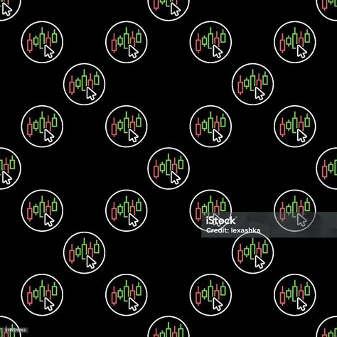 Candlestick Chart With Mouse Cursor Vector Stock Market Trading Round Seamless Pattern In
