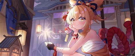 Yunjin Enjoying Festival Night Genshin Impact 4k Wallpaper Download