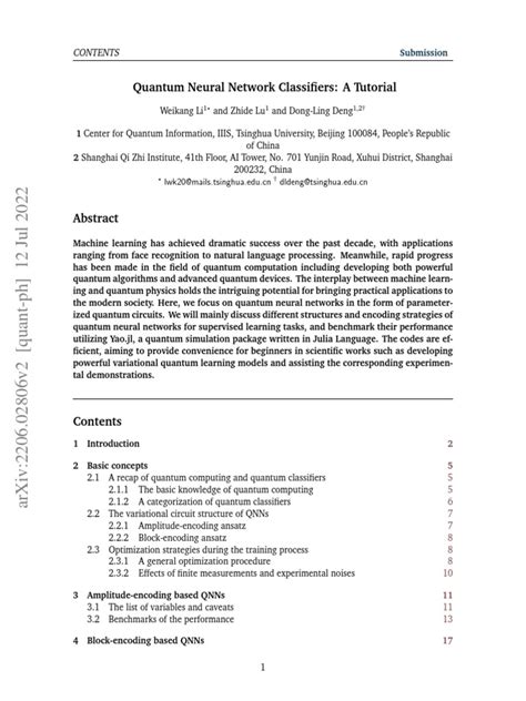 quantum neural network classifiers a tutorial submission pdf quantum computing cybernetics