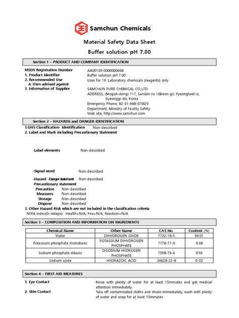 Buffer Solution Ph 700 Msds Guide Pdf Dangerous Goods Toxicity