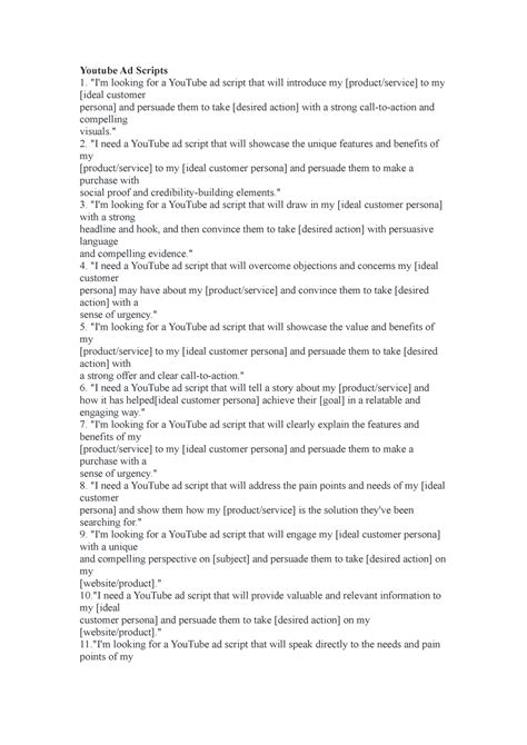 Video Script Prompts Youtube Ad Scripts Im Looking For A Youtube Ad