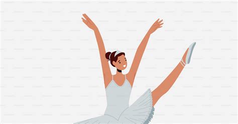 전문 복장 신발 또는 흰색 무중력 치마를 입은 발레리나는 춤 기술을 보여줍니다 젊은 우아한 여자 발레 댄서가 하얀 배경에 고립되어 있다 만화 사람들 벡터 일러스트레이션