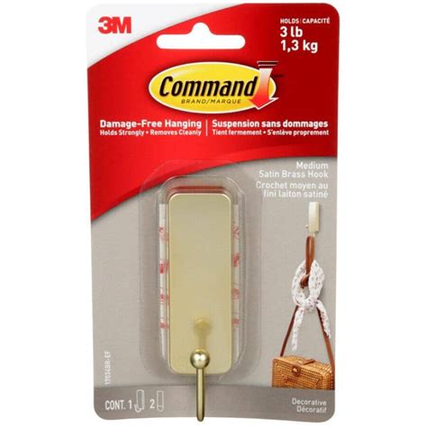 Command Medium Satin Brass Hook 3 Lb Home Hardware