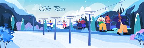 눈 덮인 산 크리스마스 새해 휴일 겨울 휴가체 리프트 스키 리조트 케이블웨이에 앉아 있는 사람들 겨울에 대한 스톡 벡터 아트 및 기타 이미지 Istock