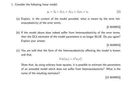 Solved Consider the following linear model Yi Bo B₁xi Chegg com