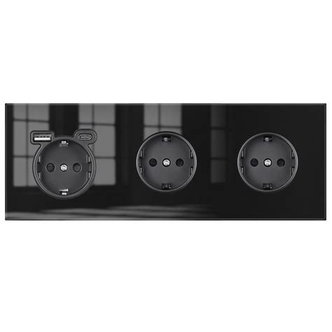Розетка электрическая 3 поста с Usb Type C Аc рамка 224х82мм стекло цвет черный купить на