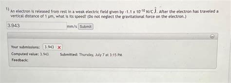Solved 1 An Electron Is Released From Rest In A Weak