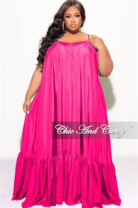 Final Sale Plus Size Spaghetti Strap Peasant Maxi In Fuchsia Chic And