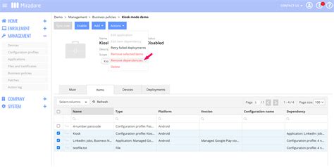 business policy deployment order with item dependencies miradore