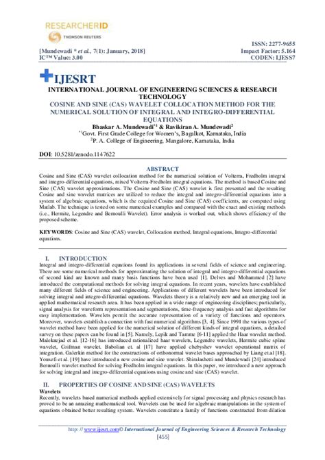 Pdf Cosine And Sine Cas Wavelet Collocation Method For The