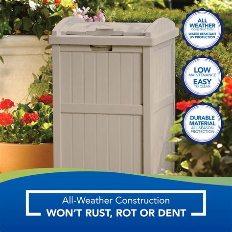 Suncast Outdoor Hideaway Trash Container For Patio Taupe 33 Gallon