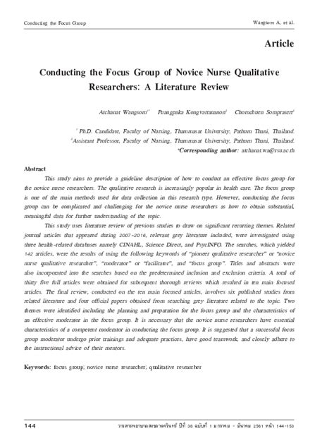 Pdf Conducting The Focus Group Of Novice Nurse Qualitative Researchers A Literature Review