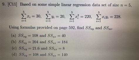 Solved 9 C11 Based On Some Simple Linear Regression Data