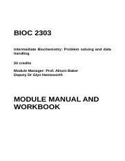 Bioc2303 20192020 Workbook Semester 1 2 Docx BIOC 2303 Intermediate Biochemistry Problem
