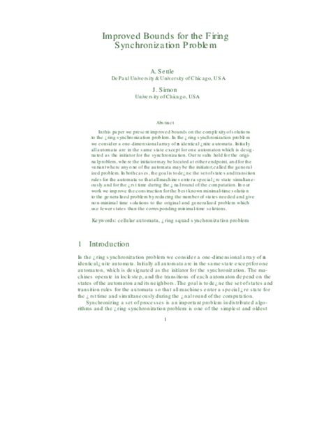 Pdf Improved Bounds For The Firing Synchronization Problem Amber