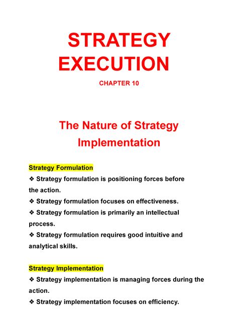 Business Management Strategy Execution Strategy Execution Chapter 10 The Nature Of Strategy