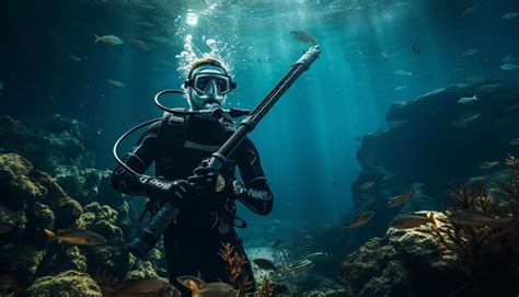 Premium Ai Image Spearfishing Underwater Premium Ai Image Spearfishing Underwater