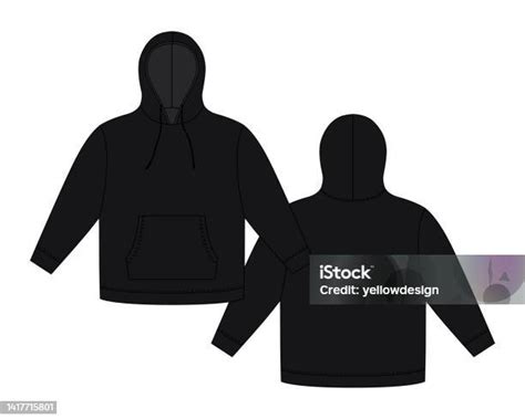 검은 색의 까마귀 템플릿 의류 후드 기술 스케치 모형 후드가있는 스웨트 셔츠 주머니 모형에 대한 스톡 벡터 아트 및 기타 이미지