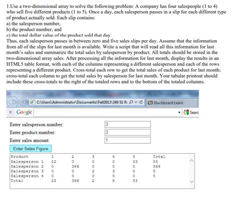 Solved 1use A Two Dimensional Array To Solve The Following
