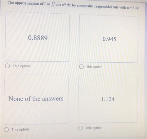 solved the approximation of i s cos x2 dx by composite