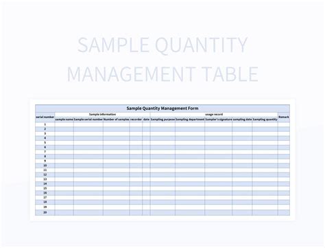 Sample Quantity Management Table Excel Template And Google Sheets File For Free Download